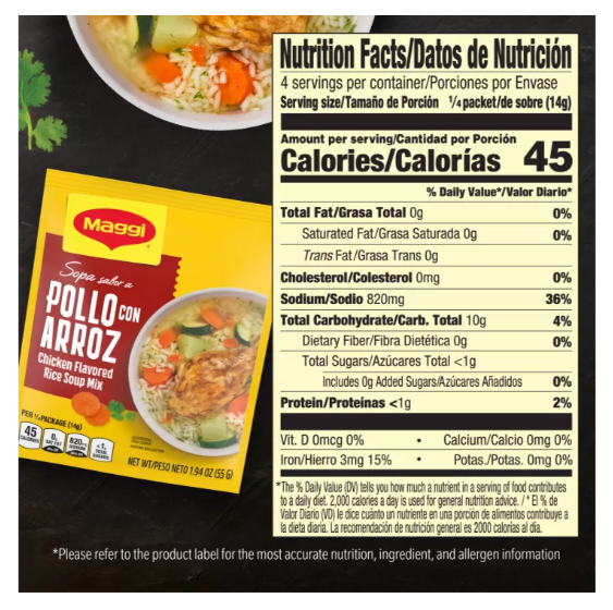 MAGGI CHICKEN FLAVORED RICE SOUP MIX, Approved for NYS Inmate Care ...