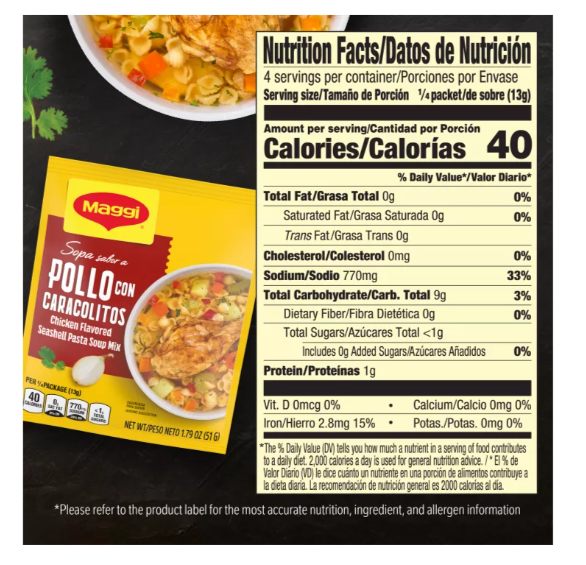 MAGGI CHICKEN FLAVORED SEASHELL PASTA SOUP MIX, Approved for NYS Inmate ...